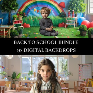 BACK TO SCHOOL Backdrop Bundle Set Kindergarten Background Modern Classroom Graduation Digital ...
