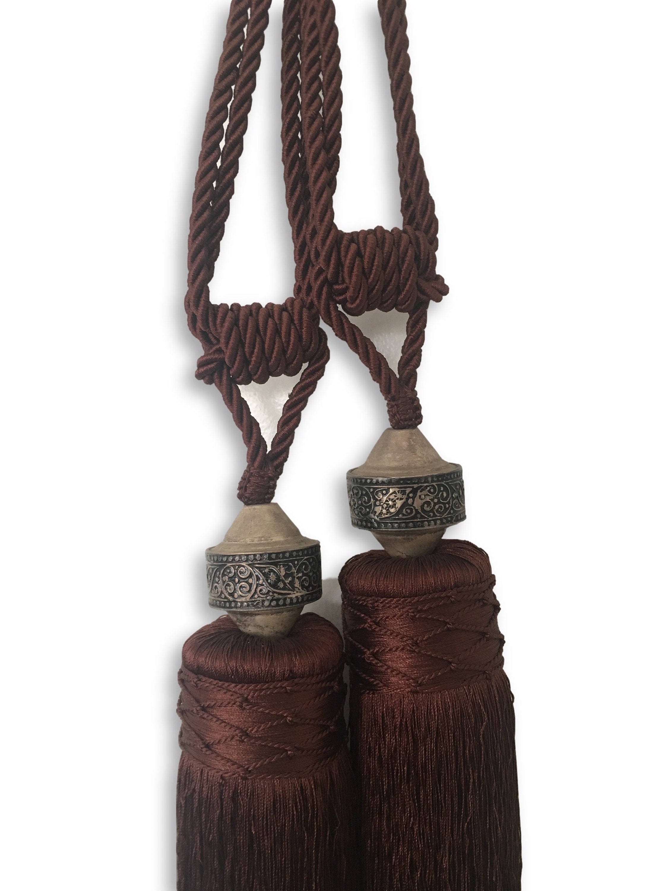 Moroccan Brown Silk Tassel With Metal Accents. a Pair | Etsy