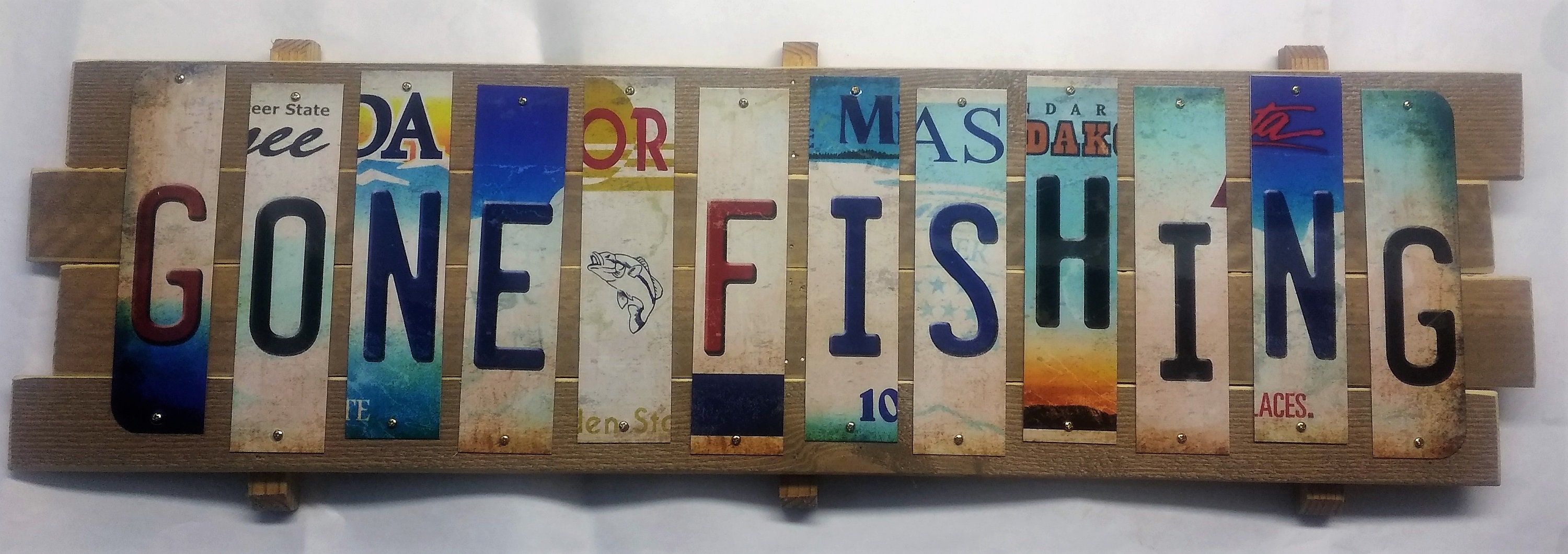 Gone Fishing Cut License Plate Strip sign