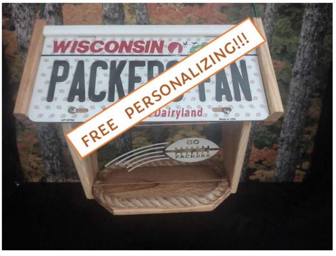 Green Bay Packers Fan License Plate Deluxe Cedar Two-sided Bird Feeder ...