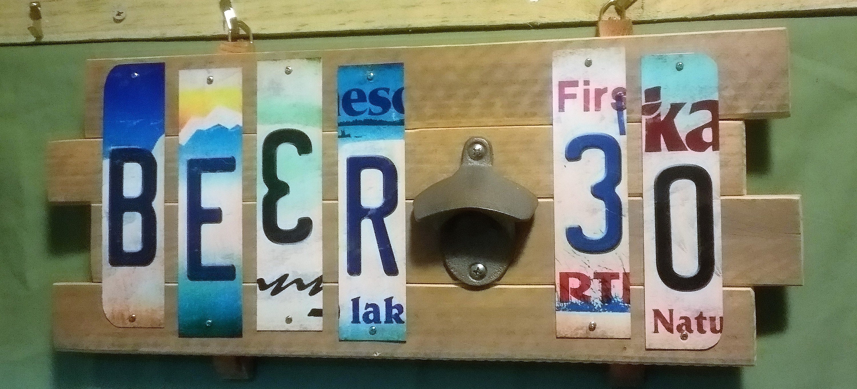 Beer 30 with bottle opener Cut License Plate Strip Sign