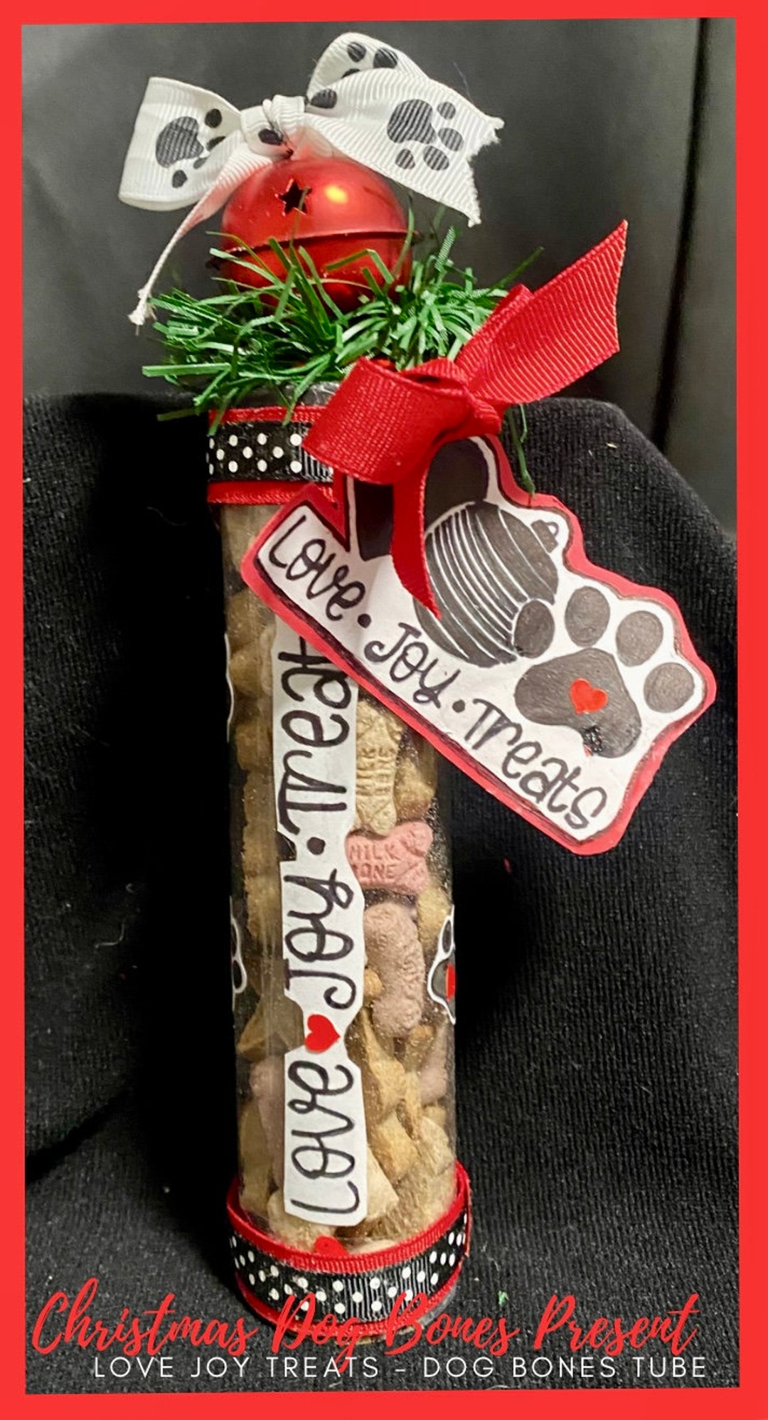 Christmas Dog Bones Present Tube Love Joy Treats Design W/all Natural ...