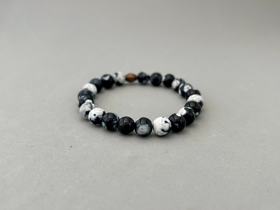 Orca Agate Stretch Bead Bracelet With Copper Accent Bead for Soothing ...