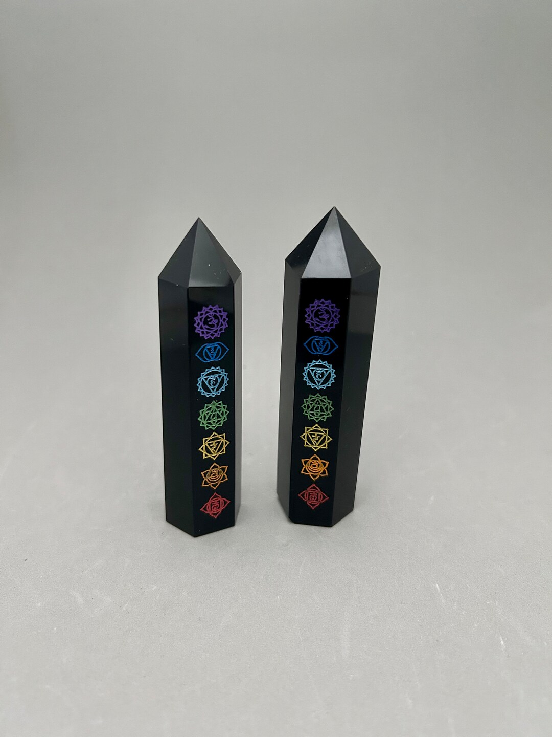 Black Obsidian Crystal Point With Chakra Symbols for Shadow Work ...