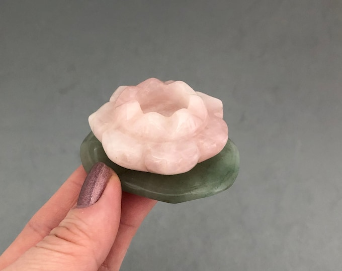 Rose Quartz Lotus With Green Aventurine Lily Pad | Etsy