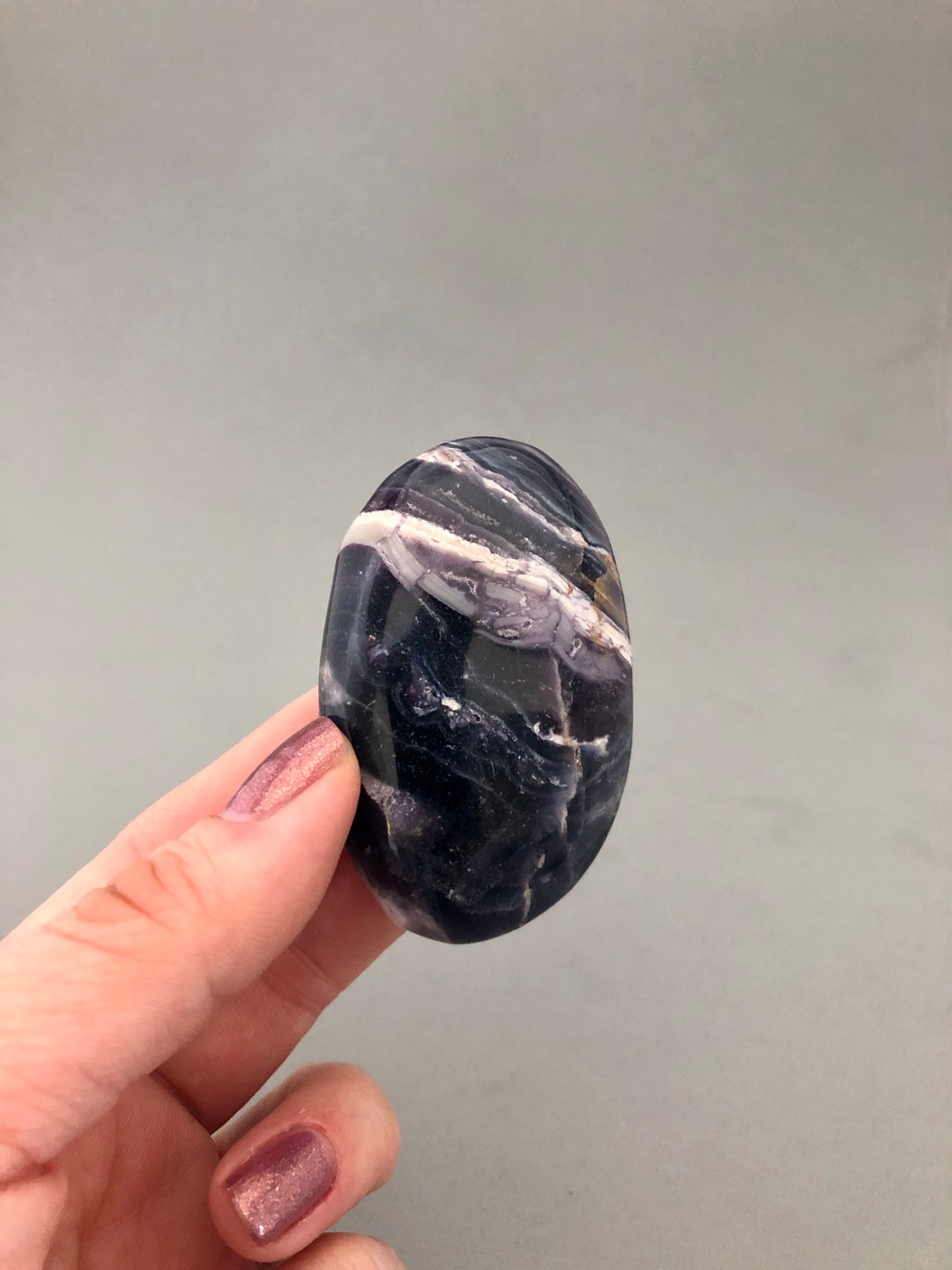 Silky Fluorite Palm Stone (2 1/2" Long) for Meditation, Concentration ...