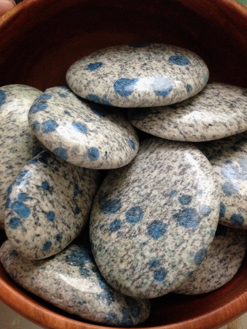 K2 Jasper Stone (azurite in Granite) Palm Stone (1 3/4)" Metaphysical ...