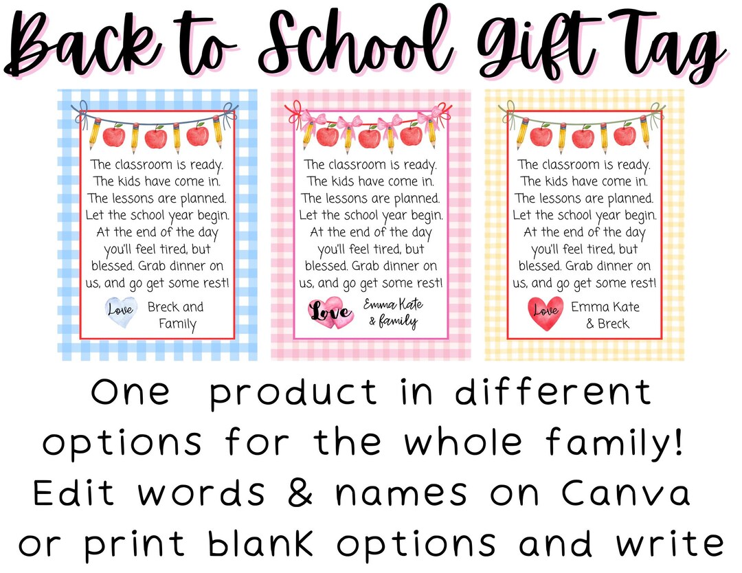 Back to School Teacher Gift Dinner & Rest Gift Tag - Etsy