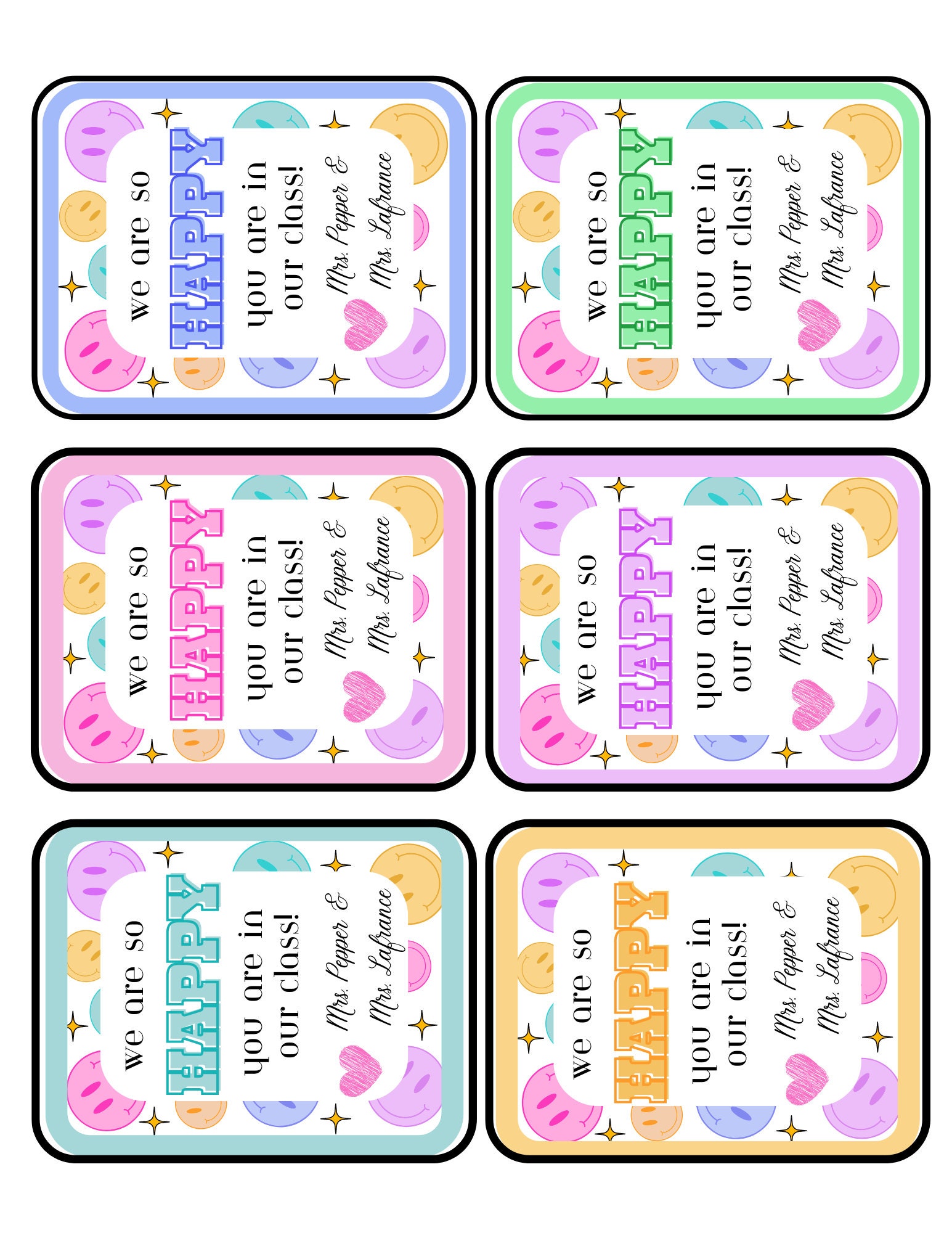 Back to School Gift Tag for Teachers- Smiley Face - Happy You Are in My ...