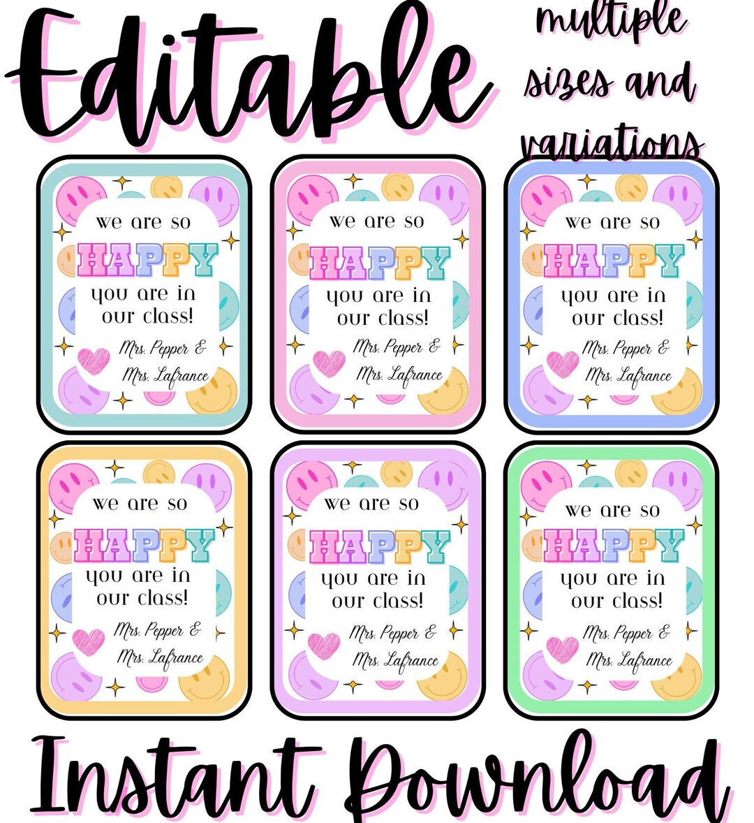 Back to School Gift Tag for Teachers- Smiley Face - Happy You Are in My ...