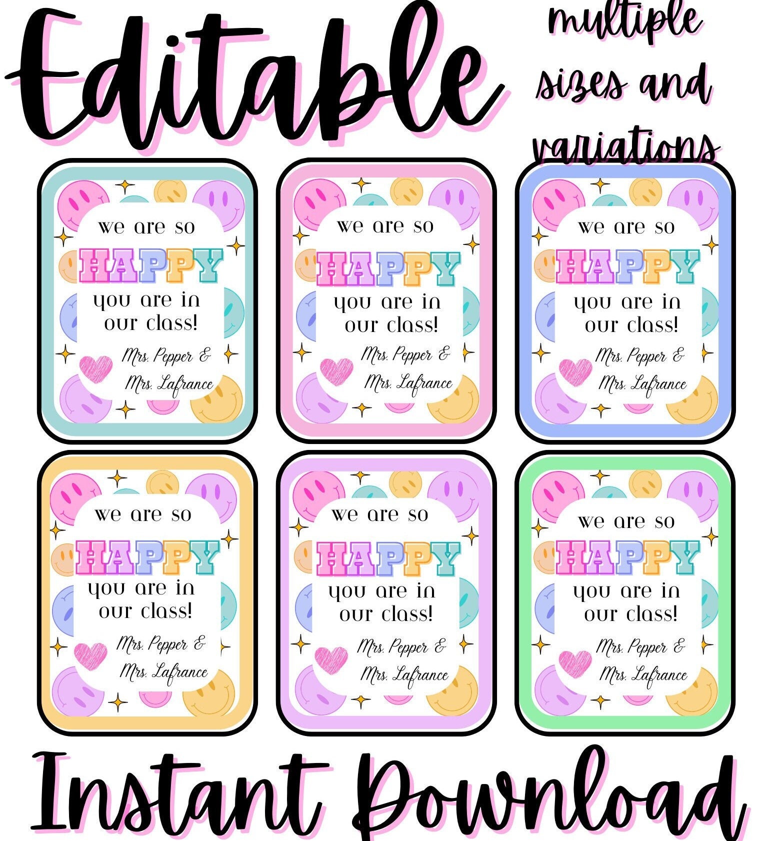 Back to School Gift Tag for Teachers- Smiley Face - Happy You Are in My ...