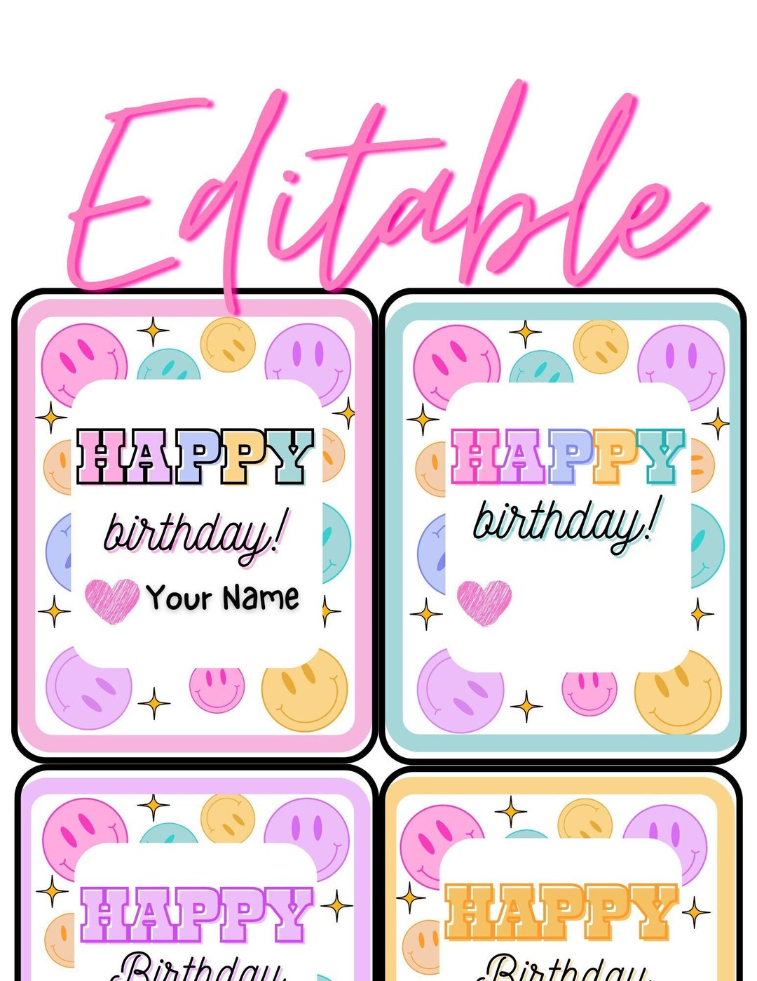 Happy Birthday Gift Tag - Smiley Face Pastel Trendy - Etsy