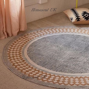 Round Rug, Machine Washable Rug, Area Rug Cotton Rug, Handblock Printed ...