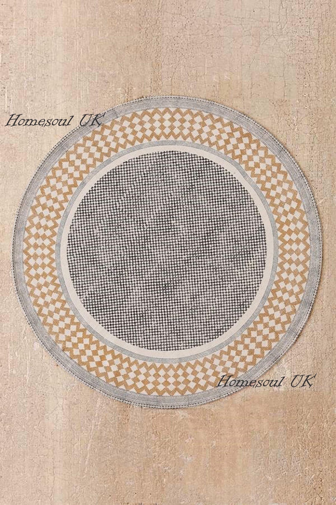 Round Rug, Machine Washable Rug, Area Rug Cotton Rug, Handblock Printed ...