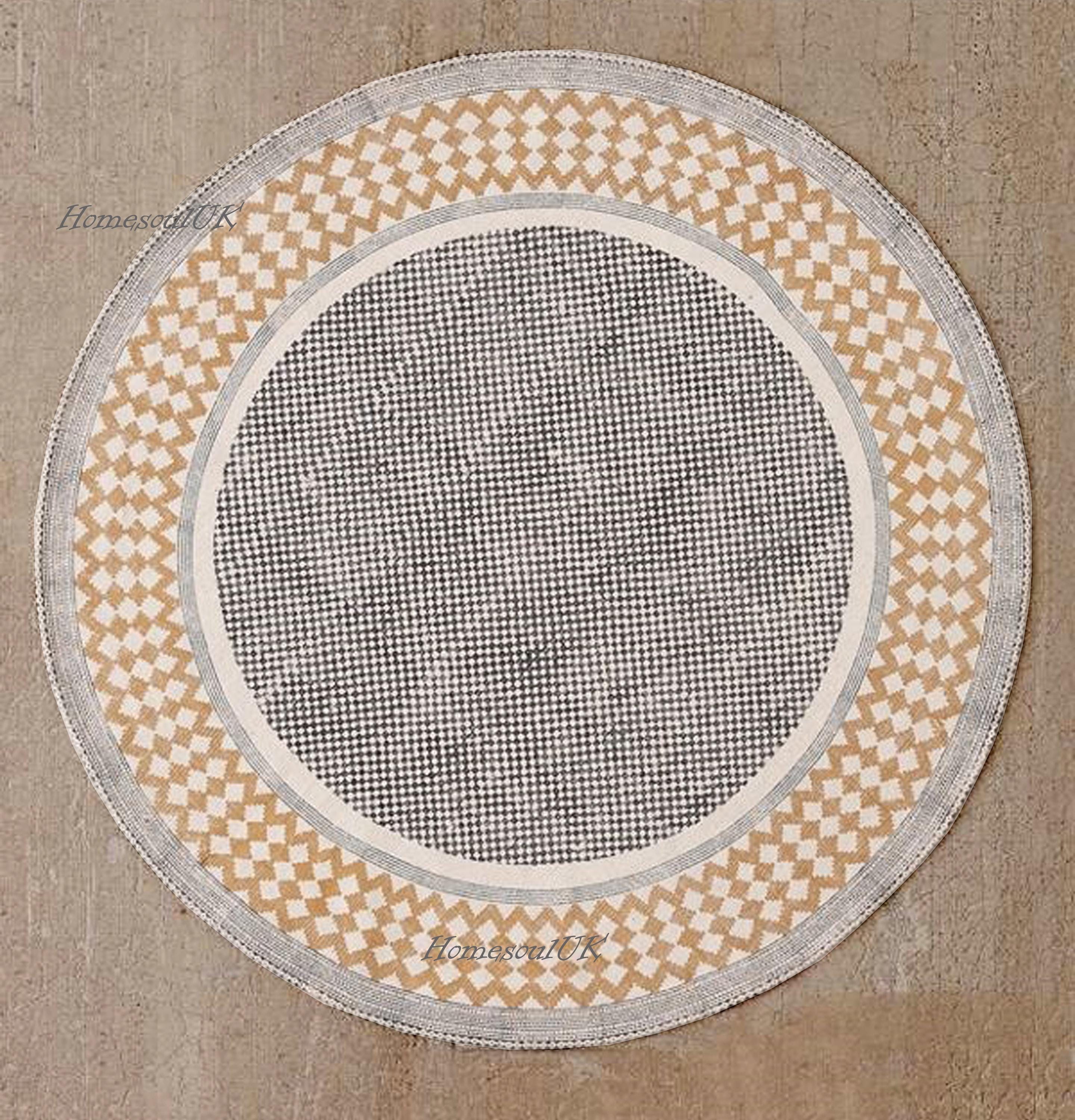 Round Rug, Machine Washable Rug, Area Rug Cotton Rug, Handblock Printed ...