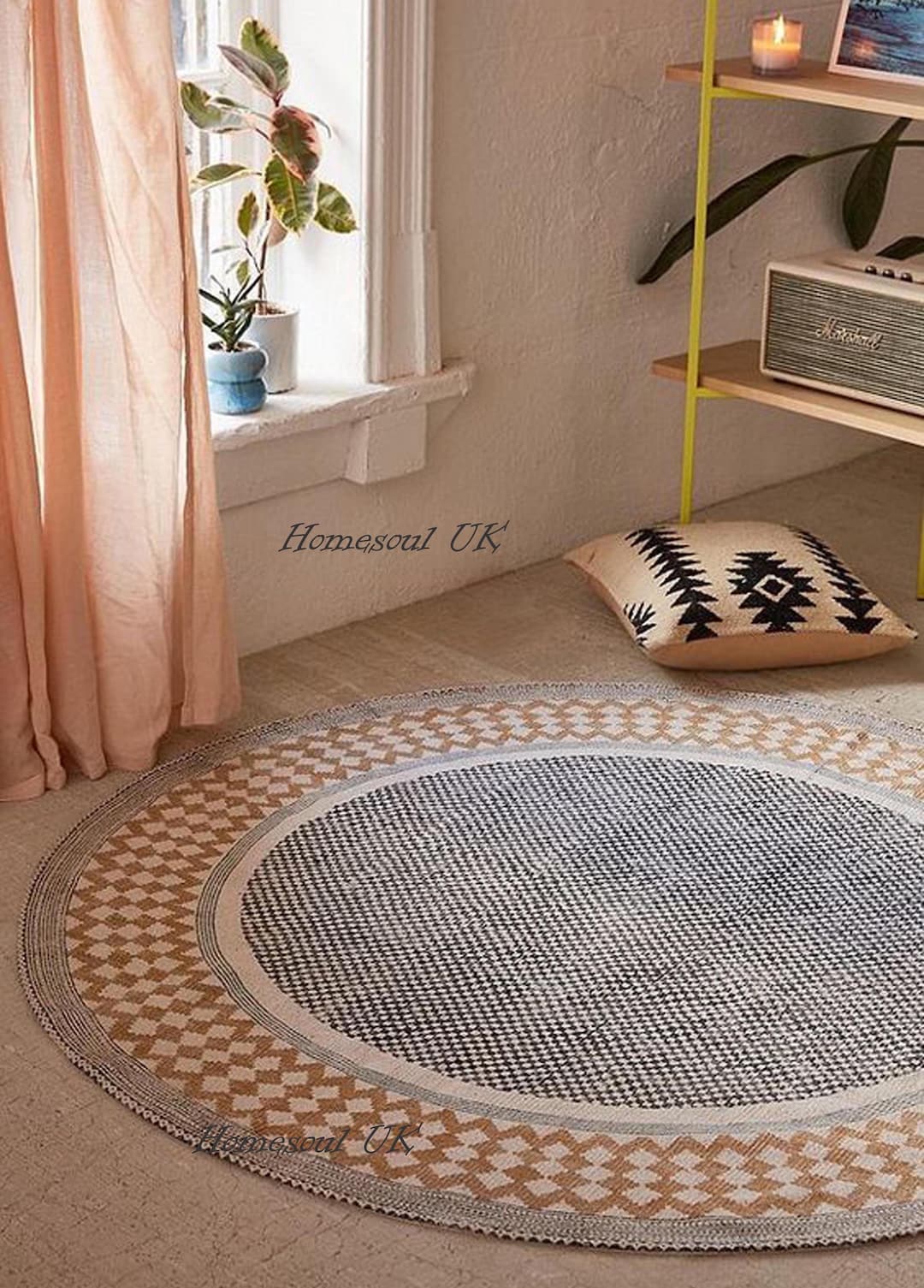 Round Rug, Machine Washable Rug, Area Rug Cotton Rug, Handblock Printed ...