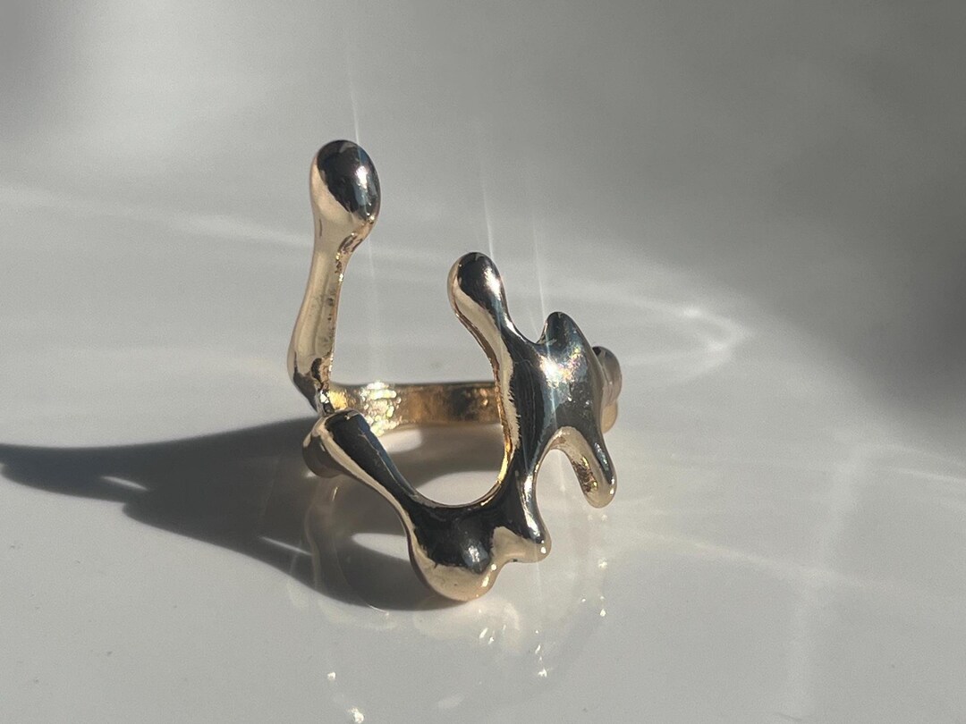 Abstract Gold Ring • 14K Gold Plated Brass • Sculptural Organic Open ...