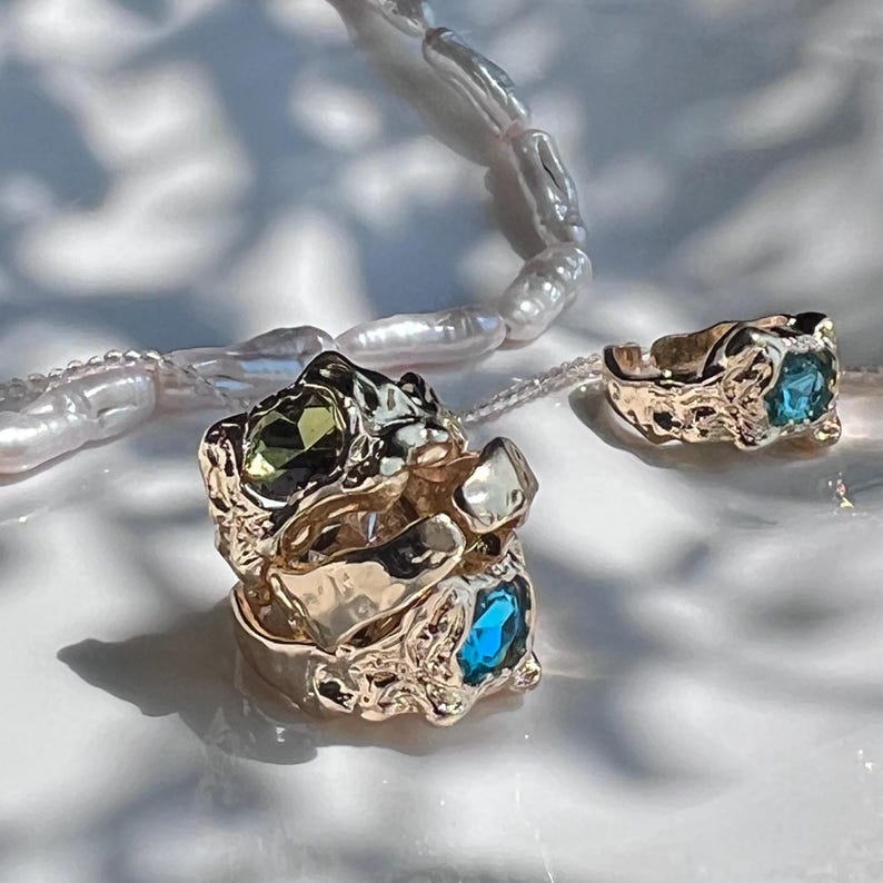 Chunky Gold Ring, Statement Ring for Women- Colorful Glass Stone Ring ...