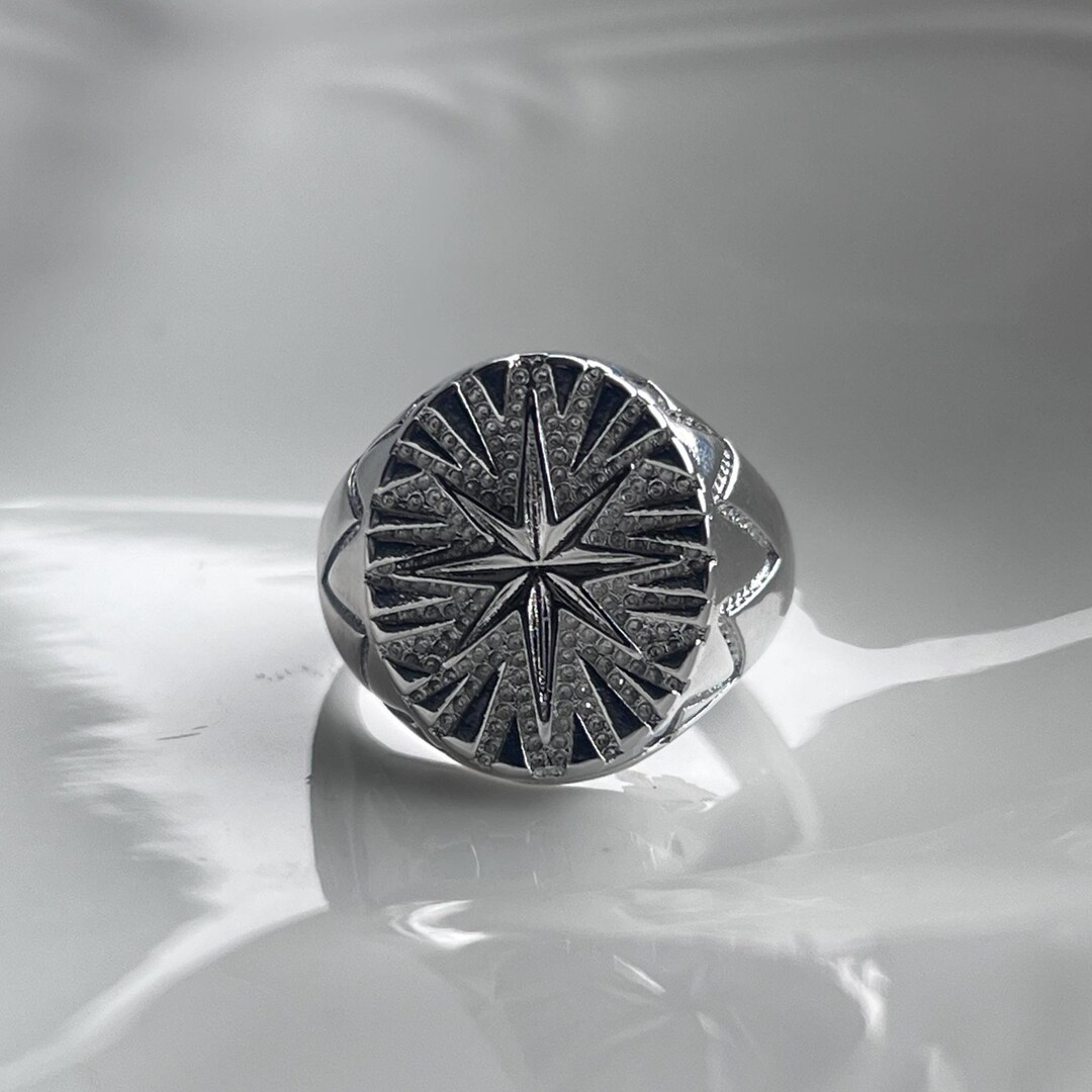 Bold Compass Star Silver Ring – Adjustable Size 8 –statement Signet ...