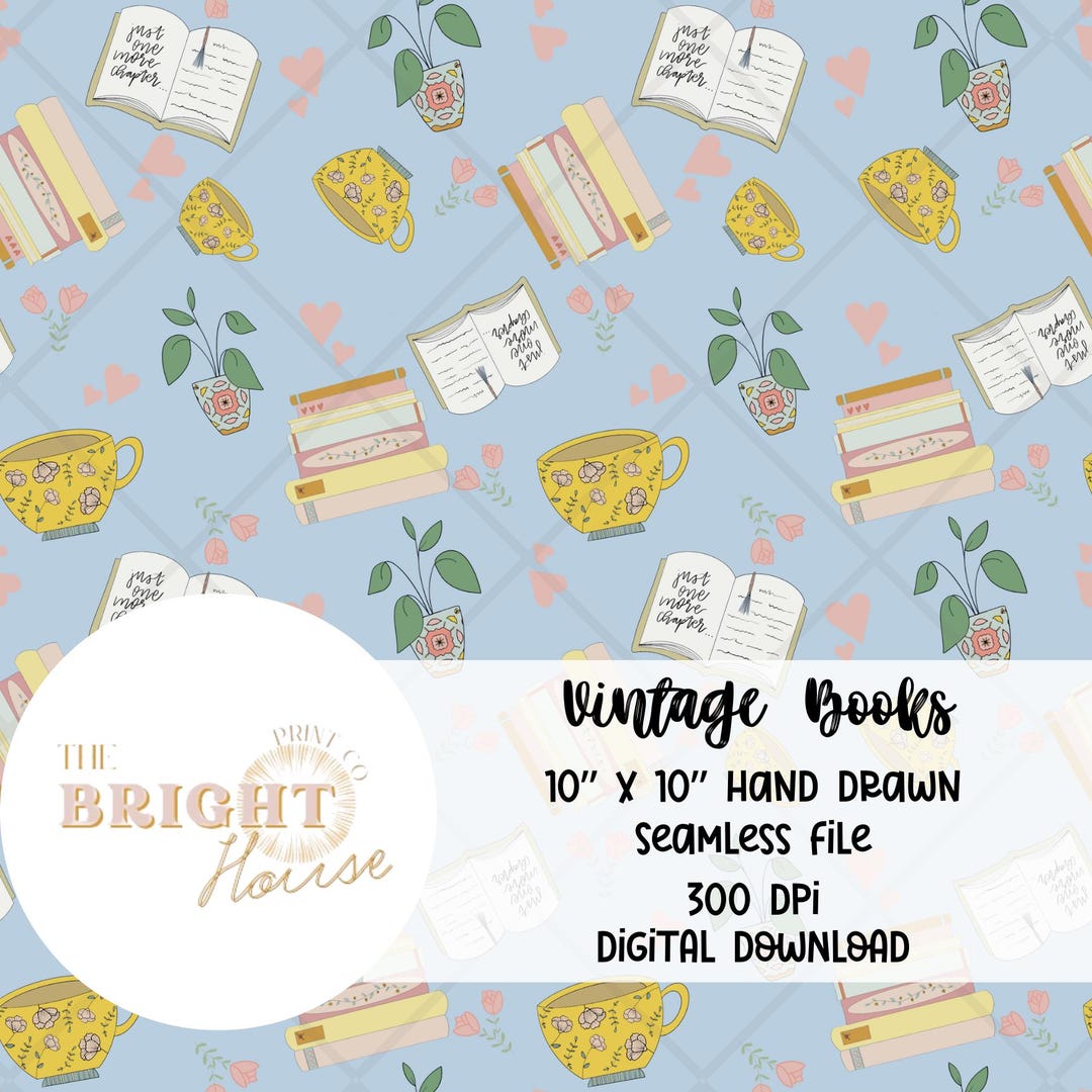 Stack of Books Png, Bookish Seamless Pattern, Cottage Core Books, Book ...