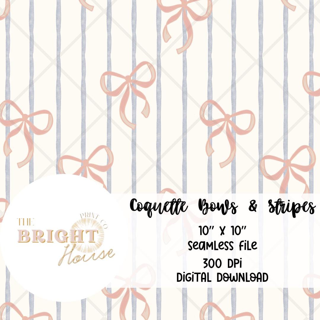 Preppy Seamless Pattern, Bows Seamless, Coquette Seamless, Striped ...