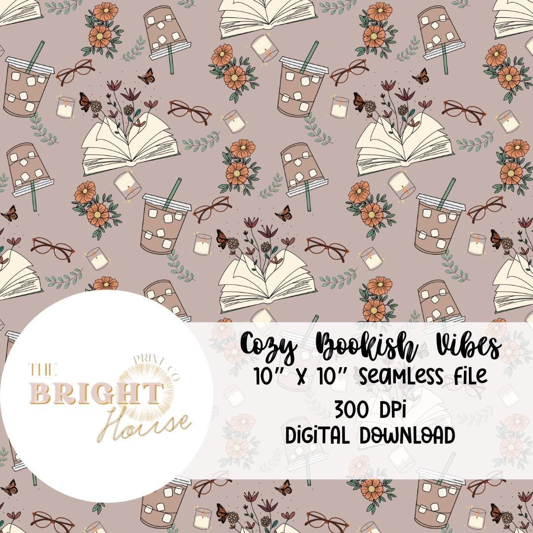 Bookish Seamless Pattern, Books and Coffee Png, Book Lover Pattern ...