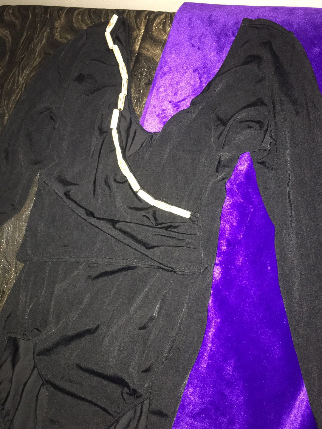 80's Danskin Black Sleek Long Sleeve Bodysuit, Leotard Adorned W/ Bone ...