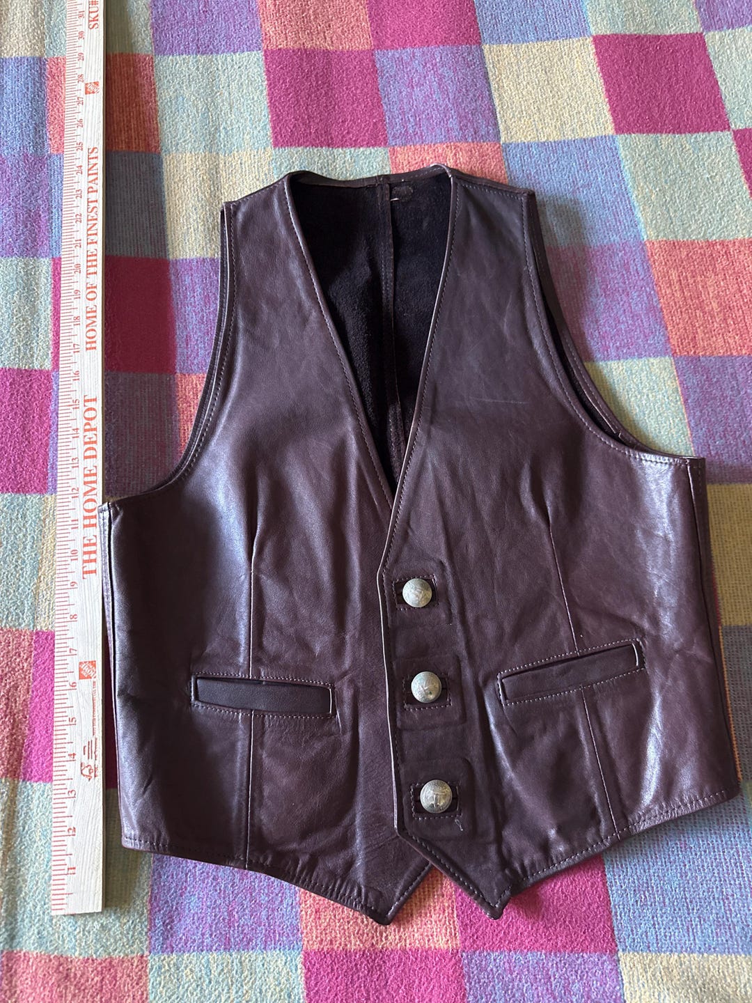 Vintage Leather Vest Brown Red Quarter Buttons, Seams medium 38 Chest ...