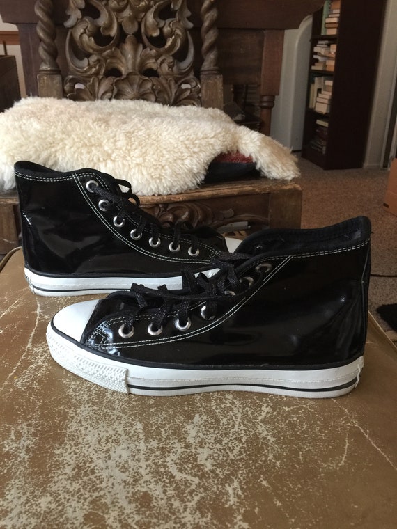 Early 90's CONVERSE Allstars Chuck Taylor Black Paten… - Gem