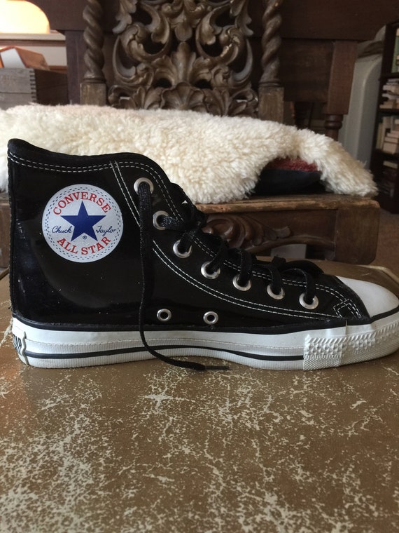 Early 90's CONVERSE Allstars Chuck Taylor Black Paten… - Gem