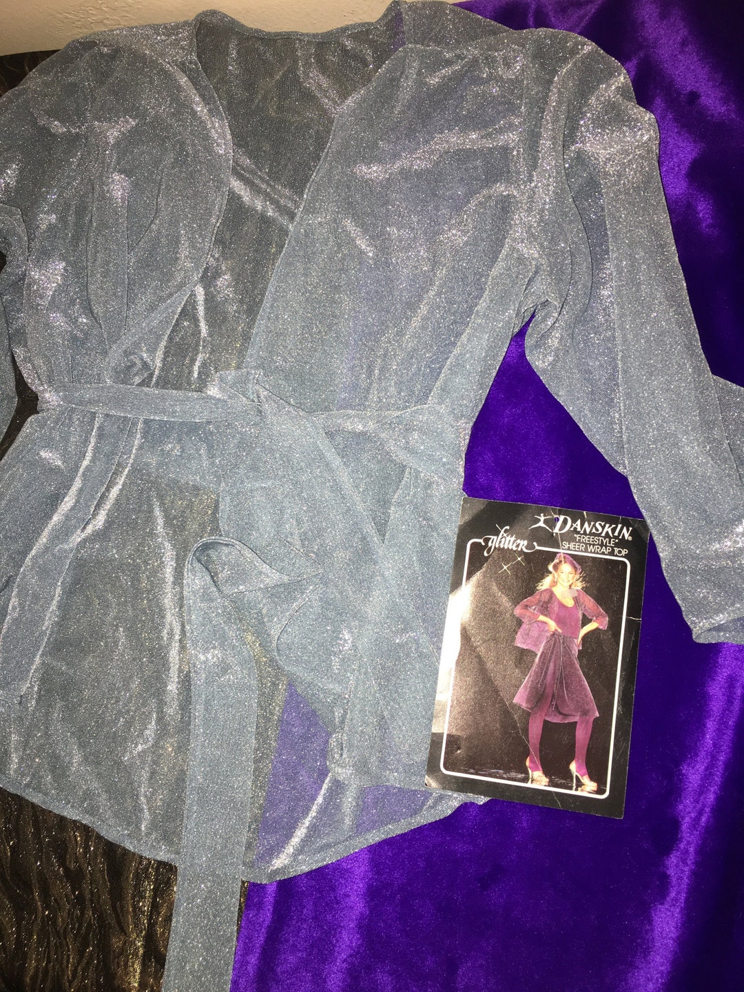 80's Danskin Metallic Blue Glitter Freestyle Sheer Wrap Top ...