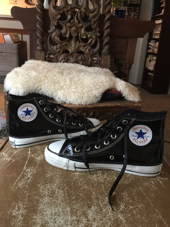 Early 90's CONVERSE Allstars Chuck Taylor Black Paten… - Gem