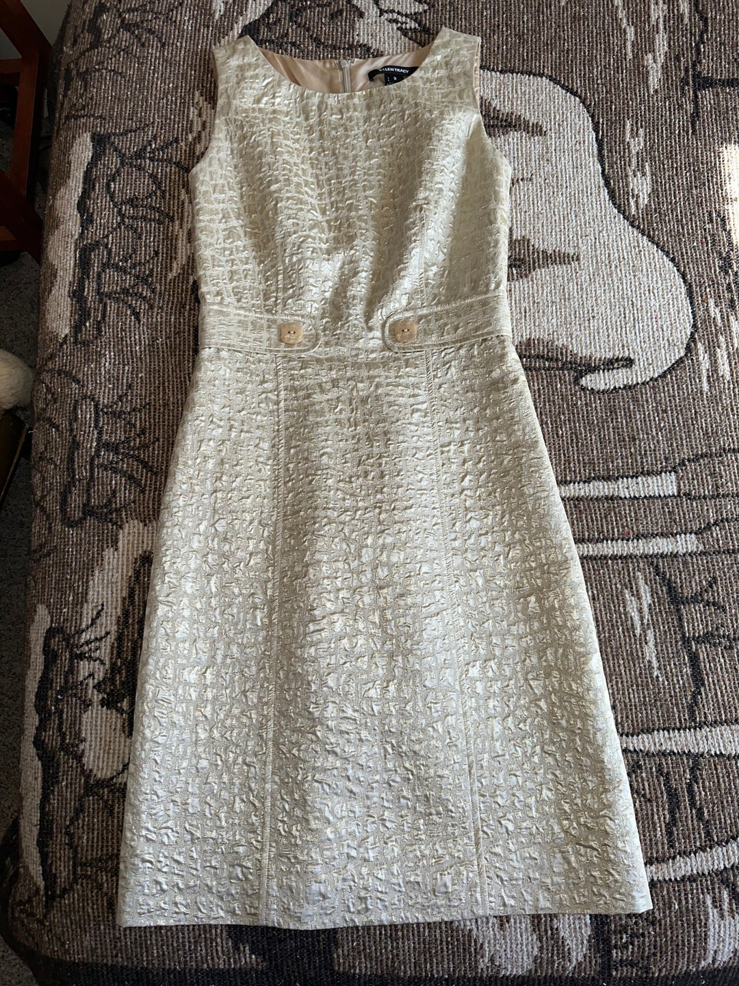 Vintage Ellen Tracy 60s Look Gold Metallic Textured Sleeveless Dress ...