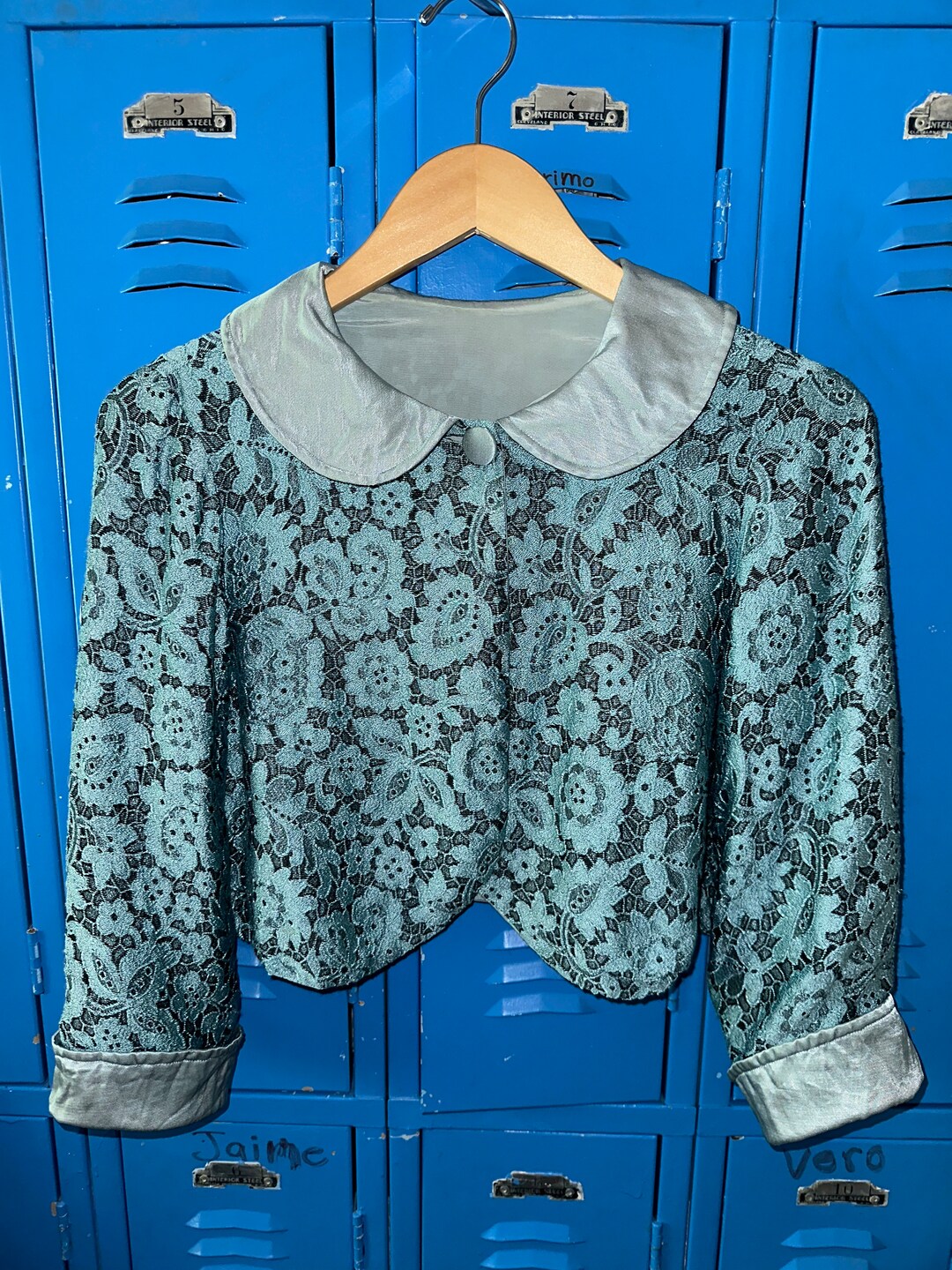 50s/60s Short Blue-green Bed Jacket Lace, Satin, Top, One Material Button, Size M/L - Etsy