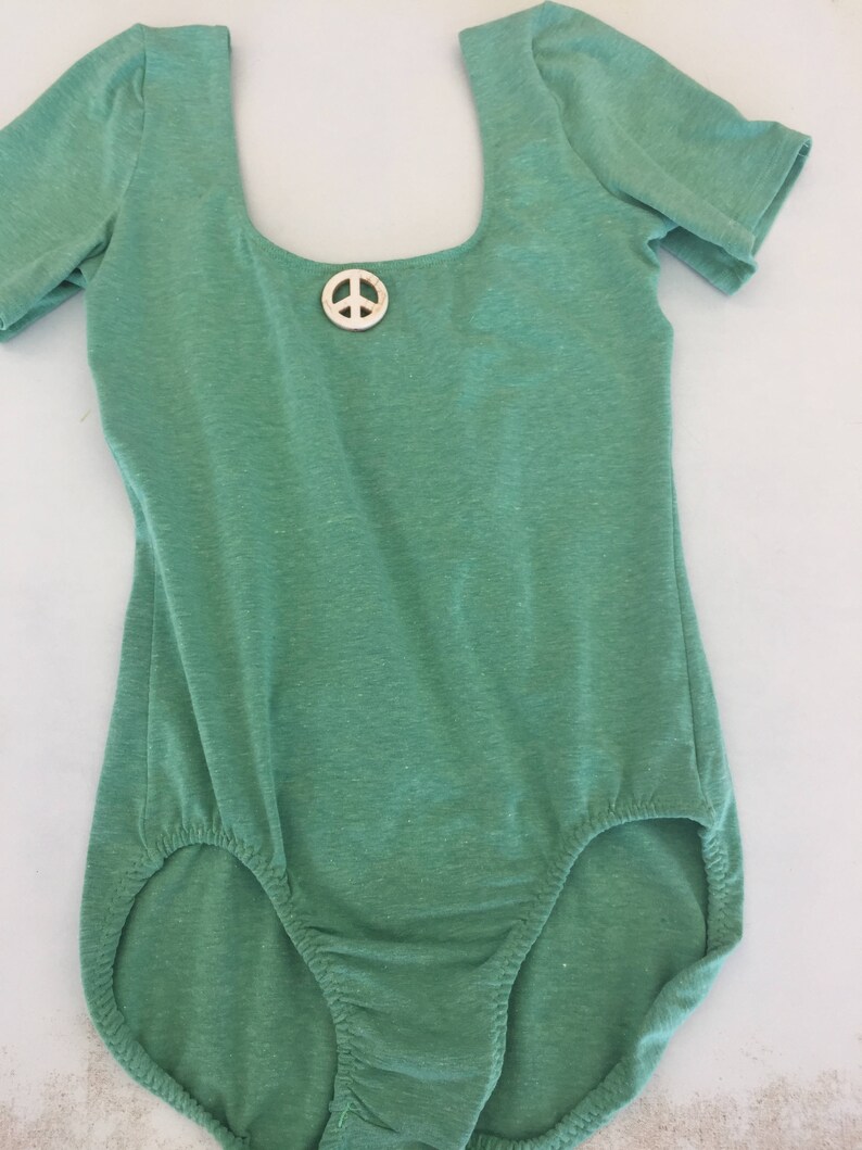 80's Danskin Green Bodysuit/ Leotard W/ Peace Sign Bead Never Worn Size ...