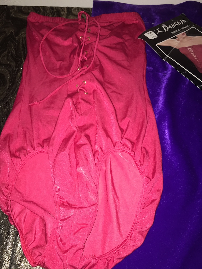 80's Ripe Red One-piece Lace-up Strapless Danskin Freestyle Swimsuit ...