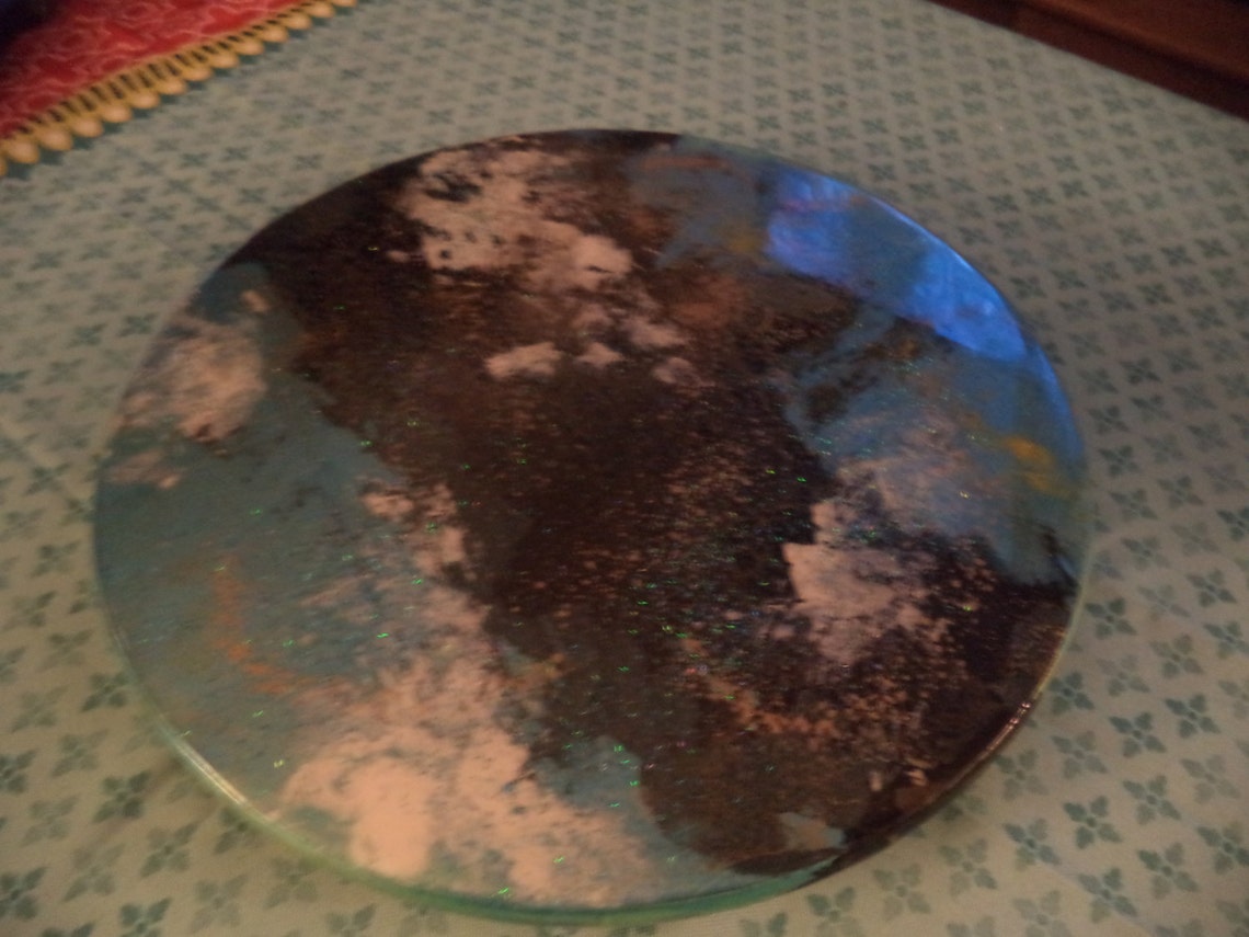 Galactic Rust Blue Holographic 15" Turntable / Lazy Susan / Functional ...