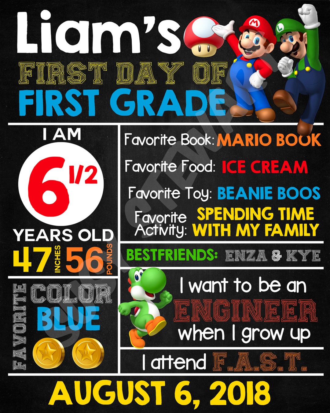 First Day of School Super Mario Bros. 16x20 Digital File - Etsy