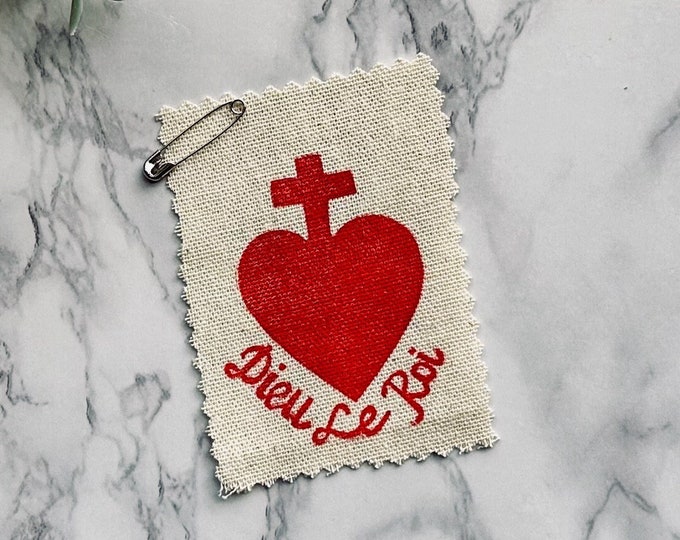 Dieu Le Roi Sacred Heart Vendée Style Badge Linocut Print Catholic ...