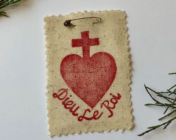 Dieu Le Roi Sacred Heart Vendée Style Badge Linocut Print Catholic ...