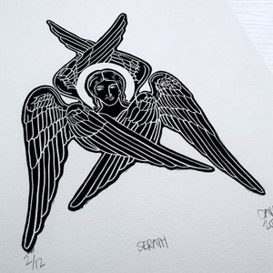 Seraph Angel Black Linocut Print | Eastern Orthodox Catholic Christian ...