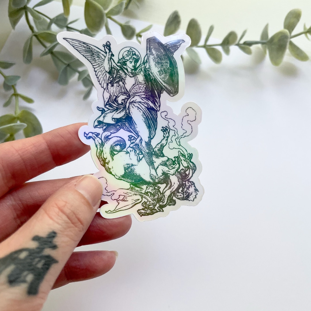 Holographic St. Michael the Archangel Sticker | Water Bottle Laptop ...