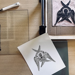 Seraph Angel Black Linocut Print | Eastern Orthodox Catholic Christian ...