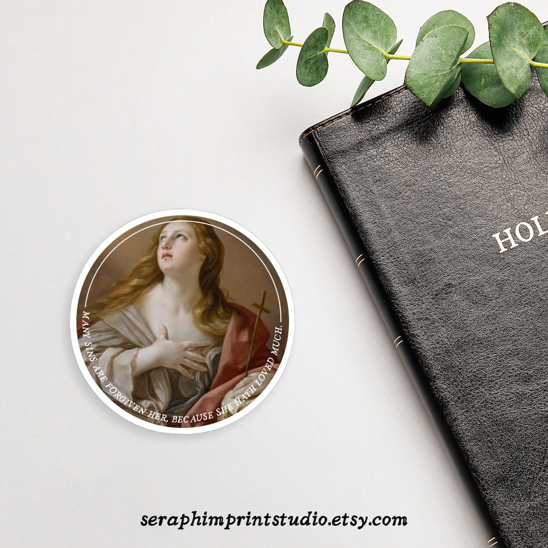 St. Mary Magdalene Luke 7:47 Fine Art Bible Verse Sticker Water Bottle ...