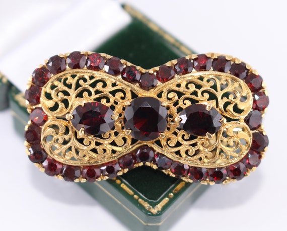 Victorian Bohemian Garnet Pin Brooch 18K Yellow Gold … - Gem