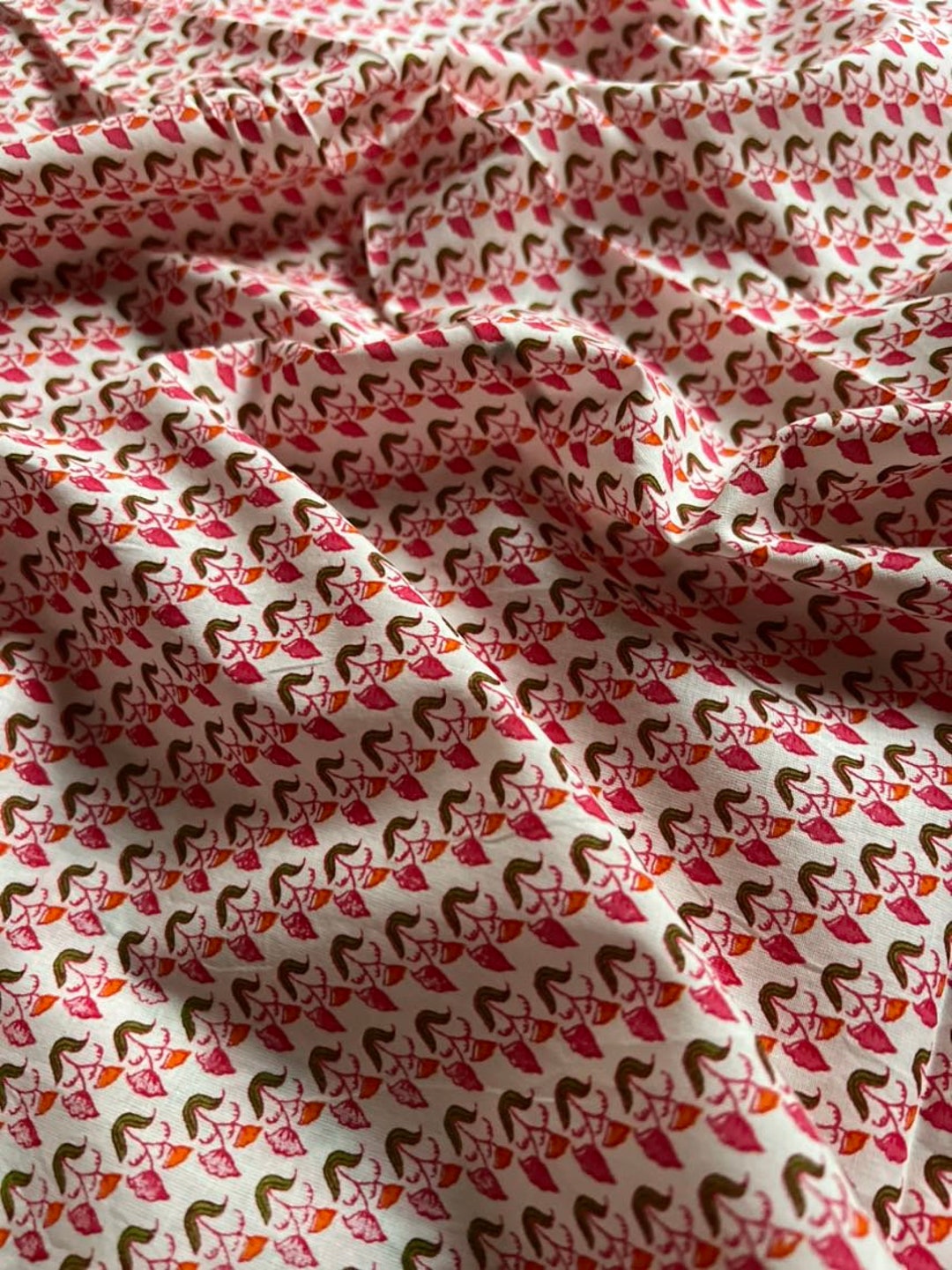 Red Floral Block Print Cotton Fabric: Indian Sewing Fabric - Etsy