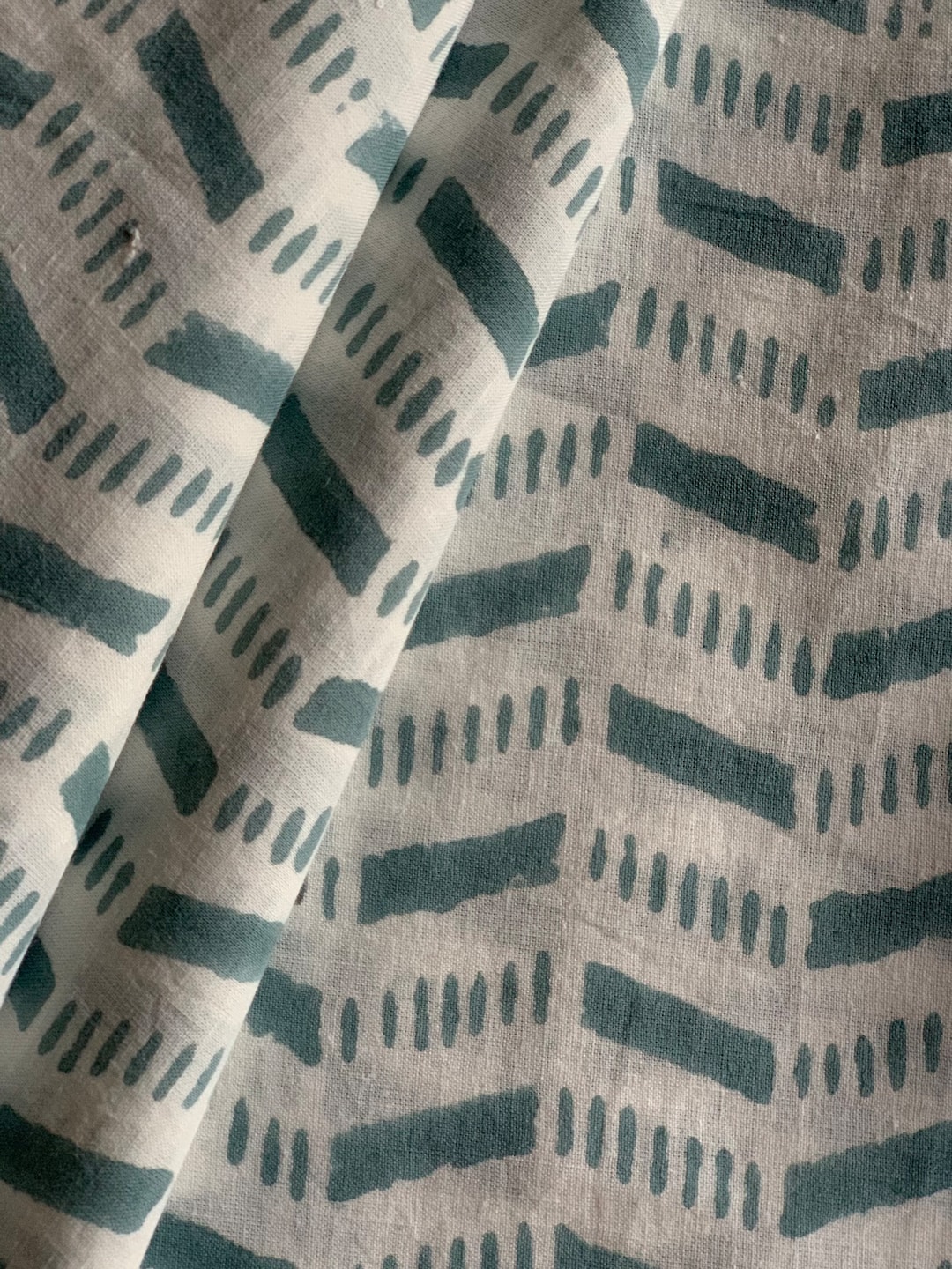 Geometric Hand Block Print Cotton Fabric: Cadet Blue Sewing Fabric by ...