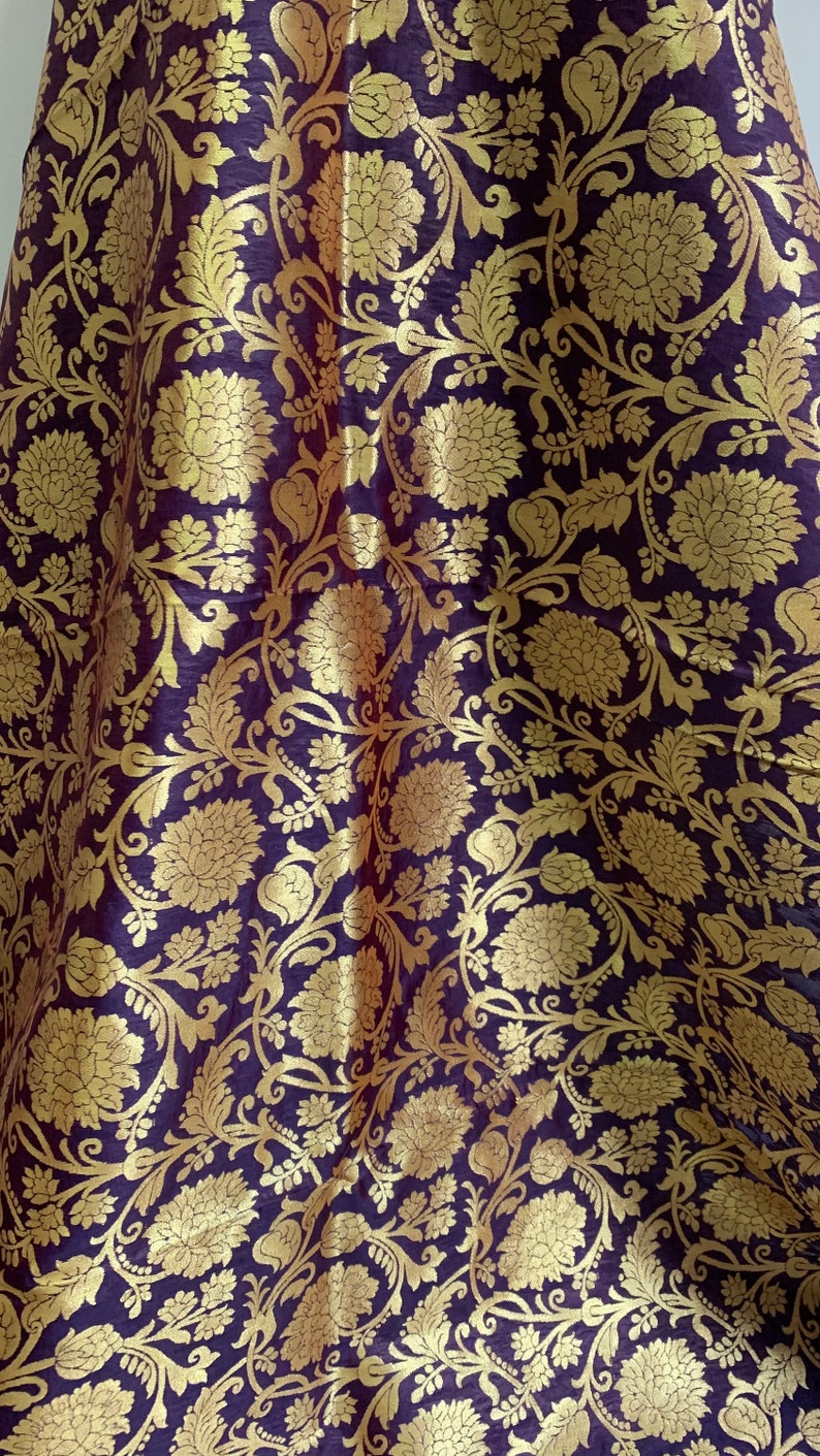 Purple Brocade Fabric By the yard Indian Fabric crafting | Etsy