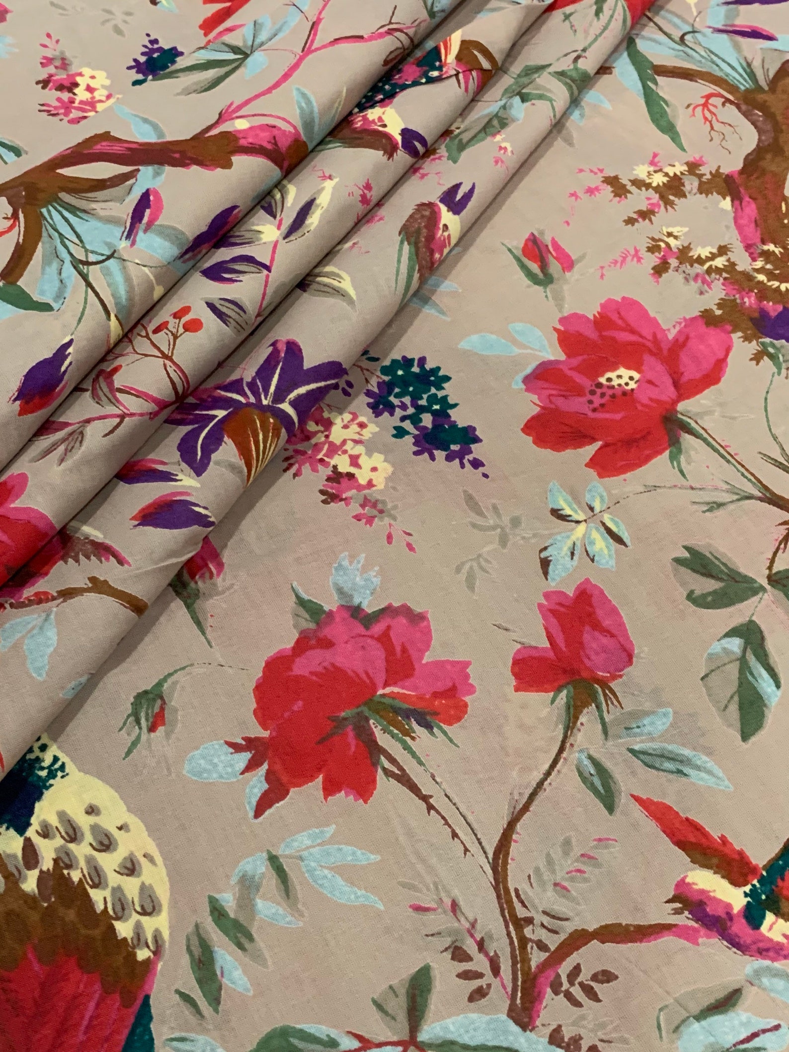 Floral Screen Print Cotton Fabric: Sewing & Craft Material - Etsy