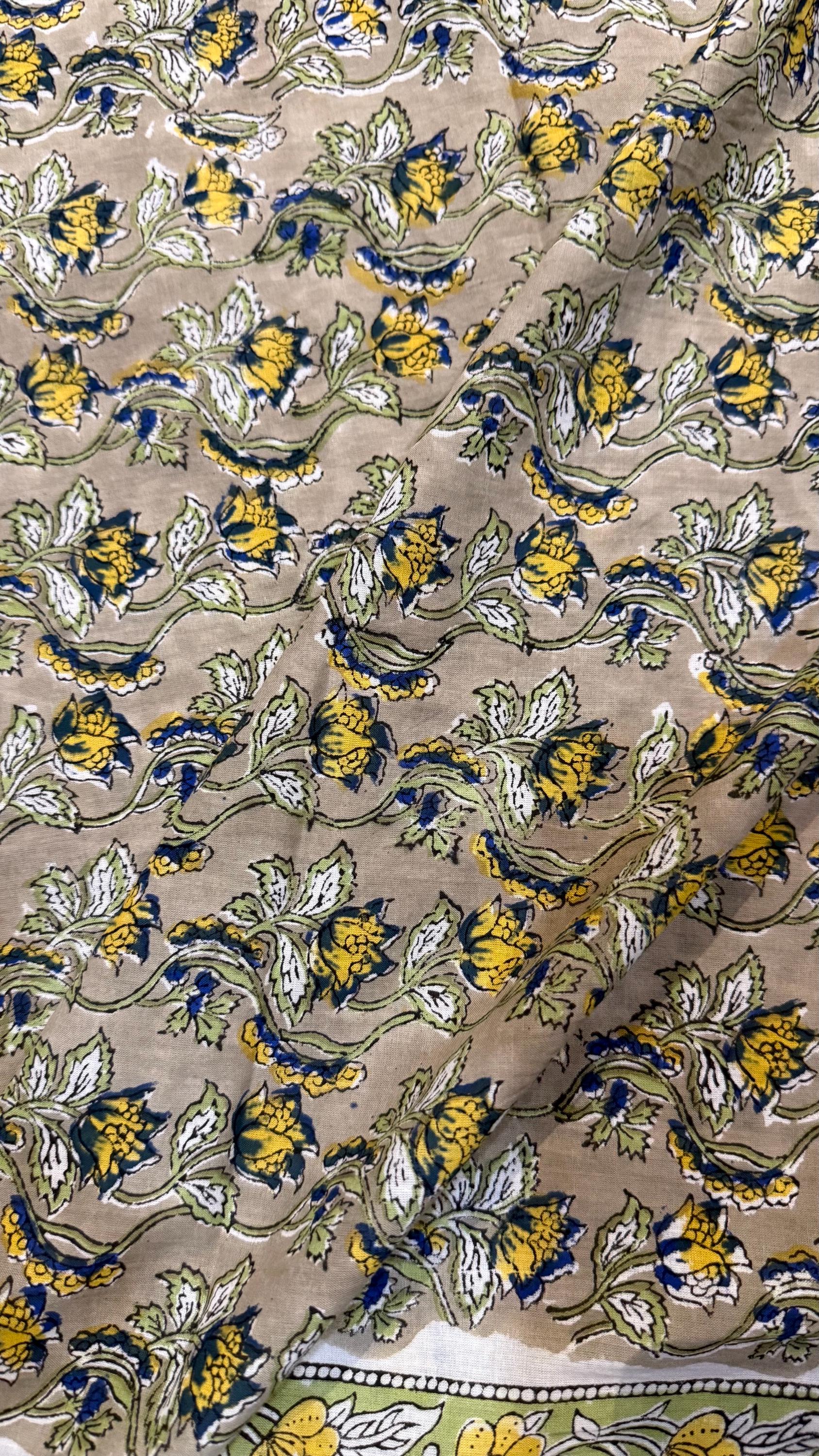 Tan Floral Cotton Fabric - Hand Block Print Quilting Material - Etsy